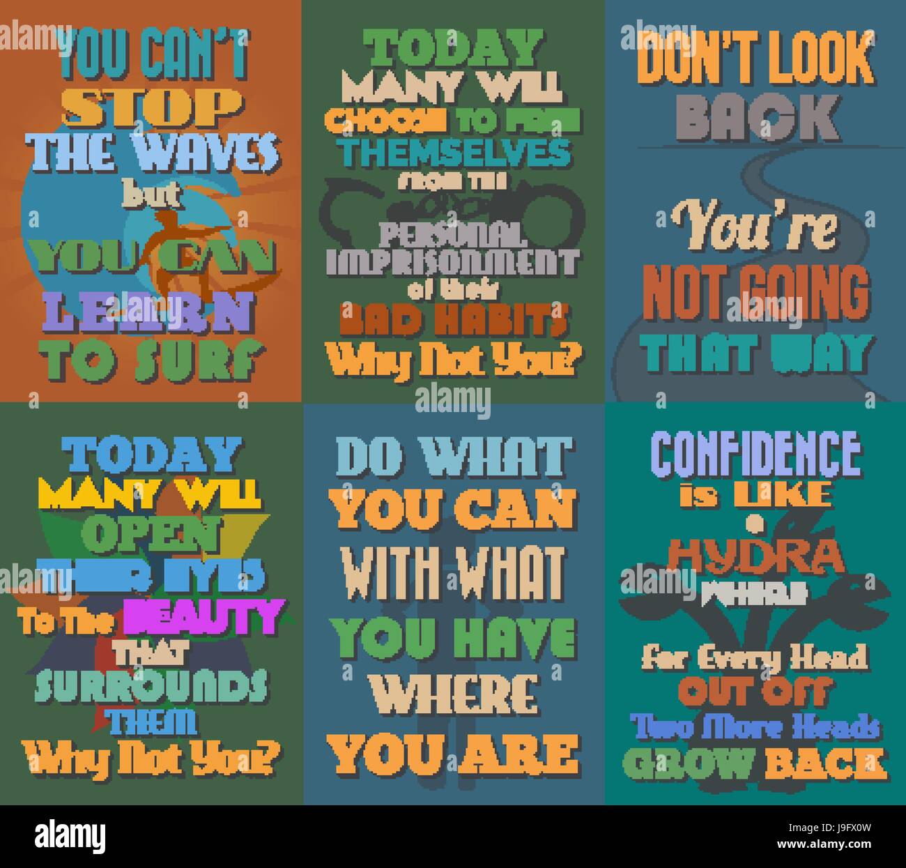 Unusual motivational and inspirational quotes posters. Set 11. Vector ...