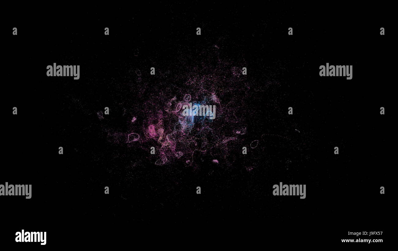 Dispersion of small particles of different colors on a black background ...