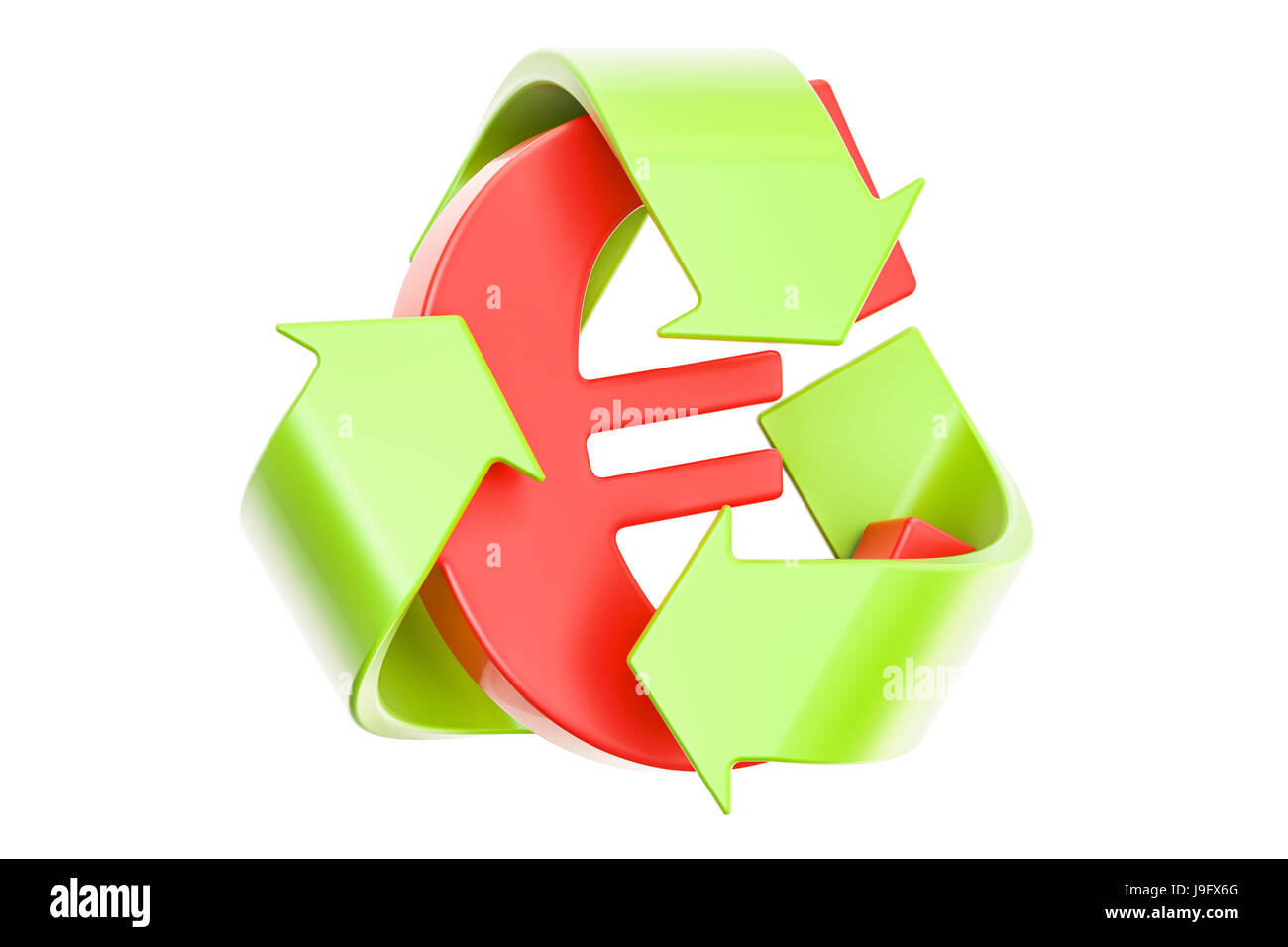 Recycle symbol with euro sign, 3D rendering isolated on white ...
