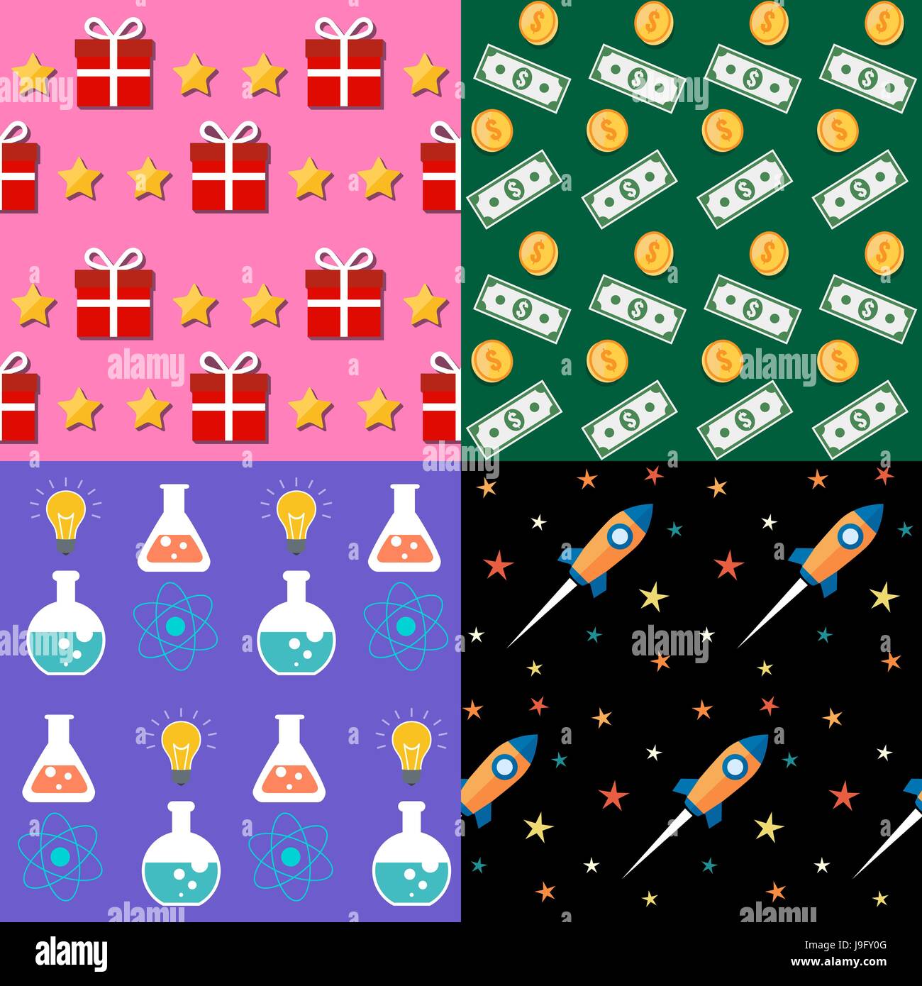 Seamless patterns. Set 4. Colorful objects. Vector Illustration Stock ...