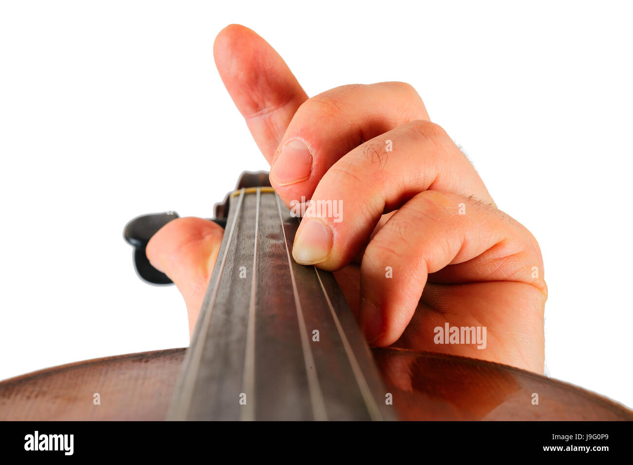 Image violin lies in a human hand.String instrument isolated on white ...