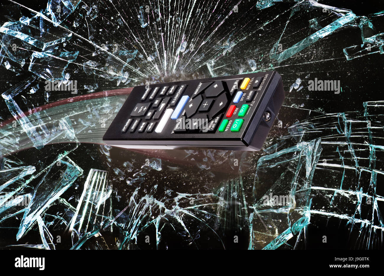 Remote control flying through broken glass Stock Photo - Alamy