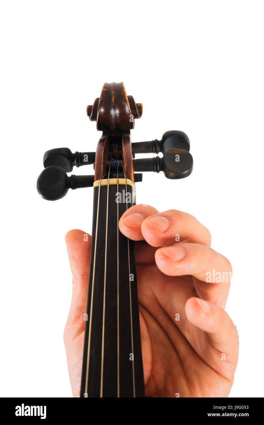 Image violin lies in a human hand.String instrument isolated on white ...