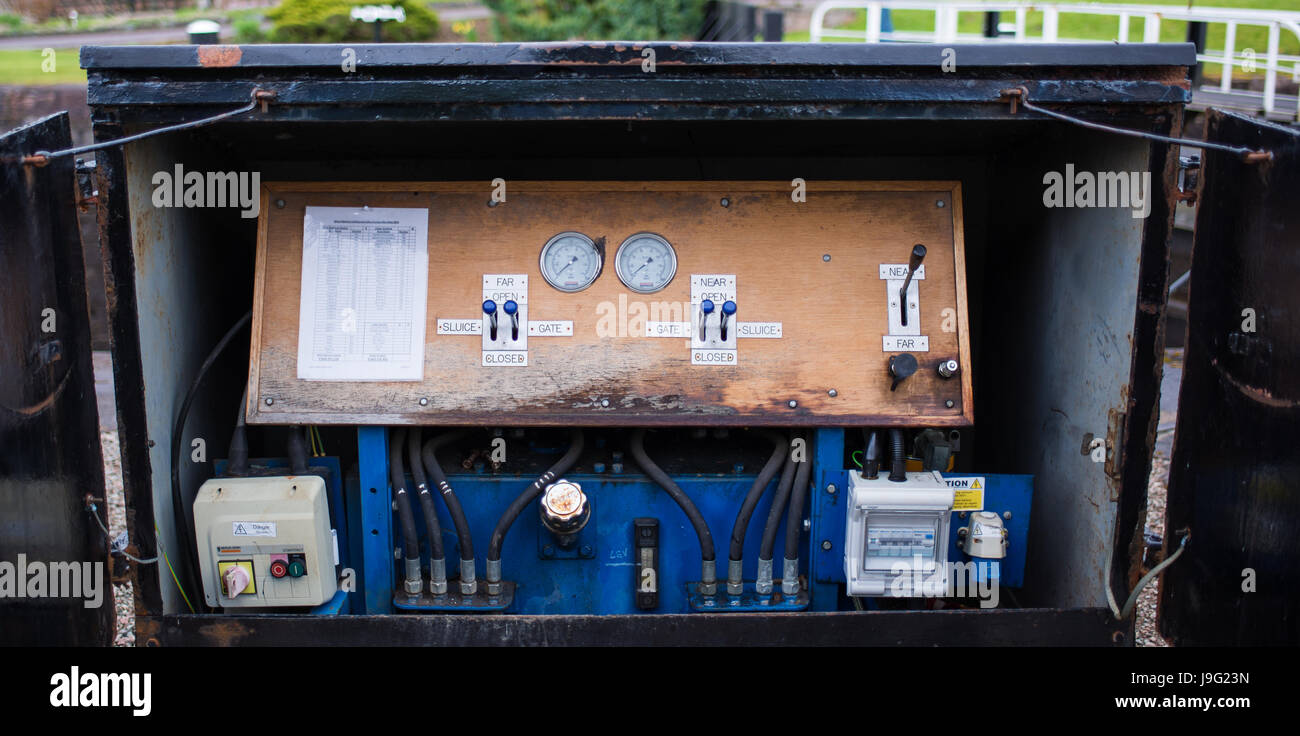 Control panel for operating water lock at Cullochy Stock Photo - Alamy