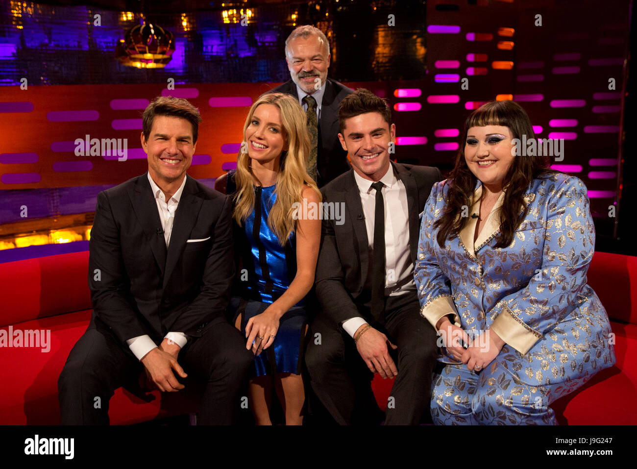 (left to right) Tom Cruise, Annabelle Wallis, Graham Norton, Zac Efron ...