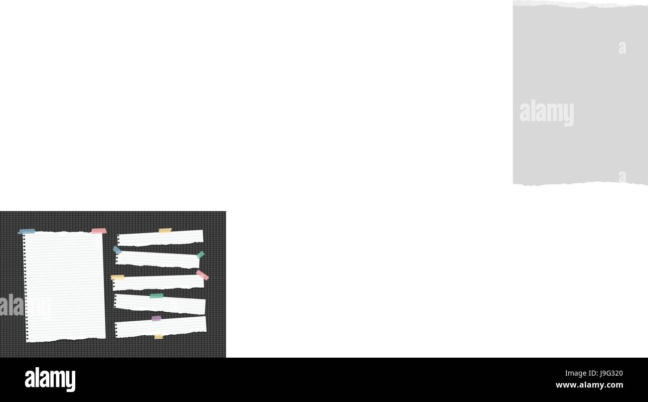 Ripped ruled note, notebook, copybook paper strips stuck with sticky ...