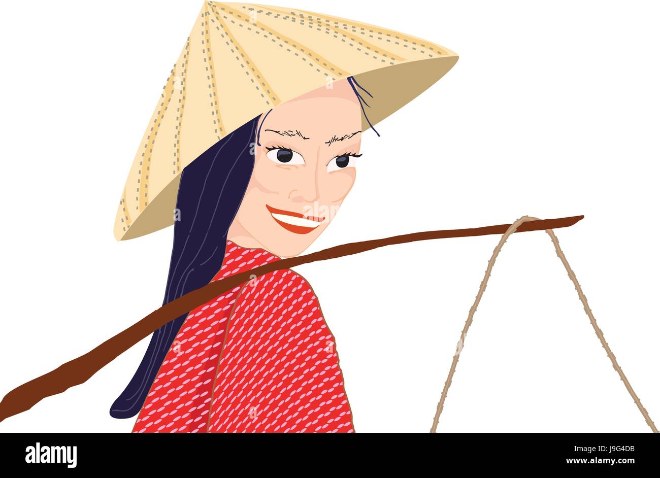 Cartoon style drawing of a woman from Vietnam in traditional dress ...