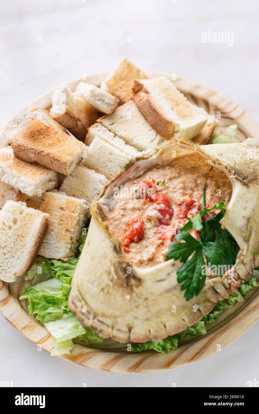 fresh portuguese crab seafood cream mousse with toast tapas snack Stock ...