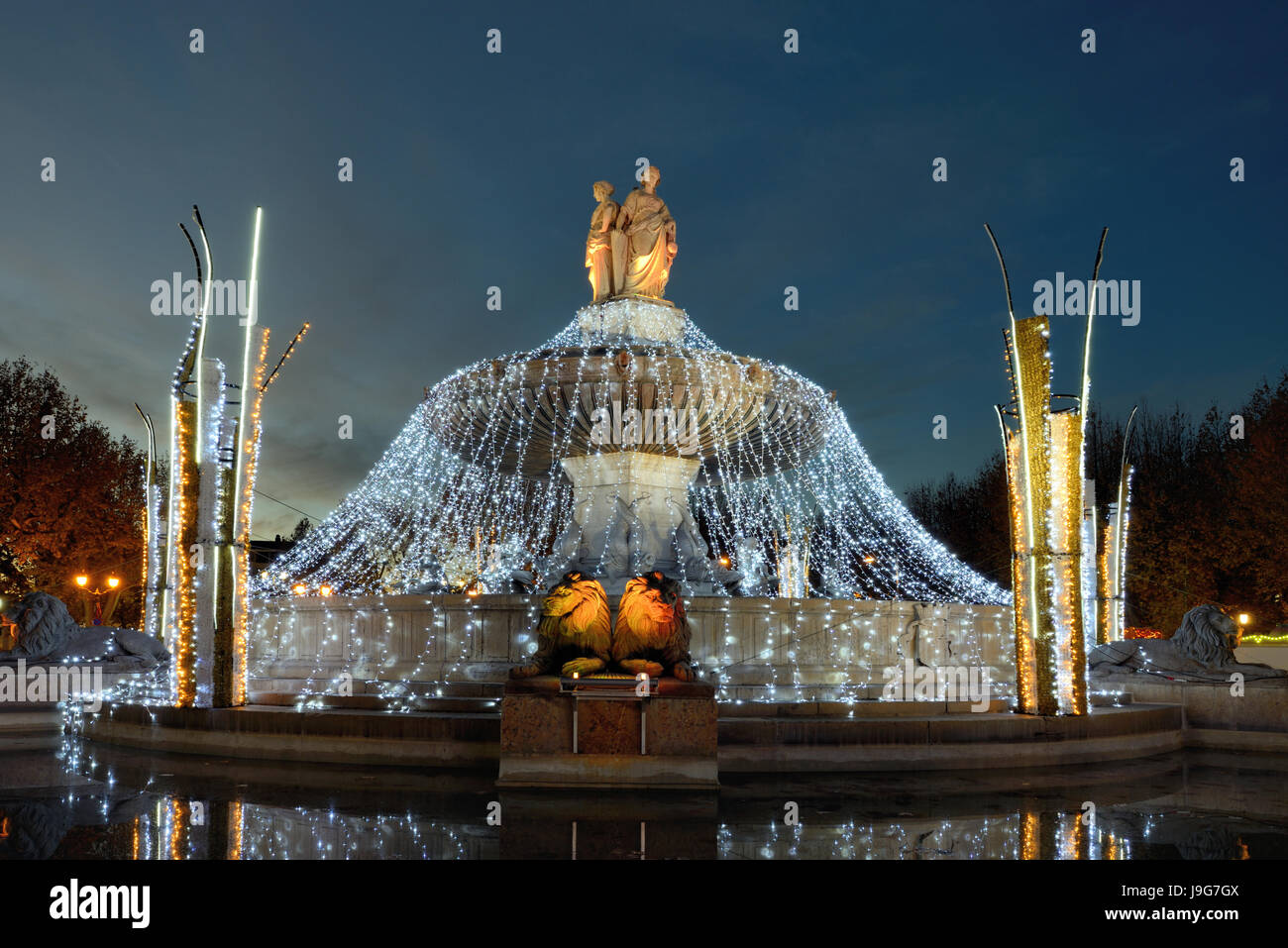 The Historic Fontaine de la Rotonde or Rotonde Fountain (1860) at Night ...