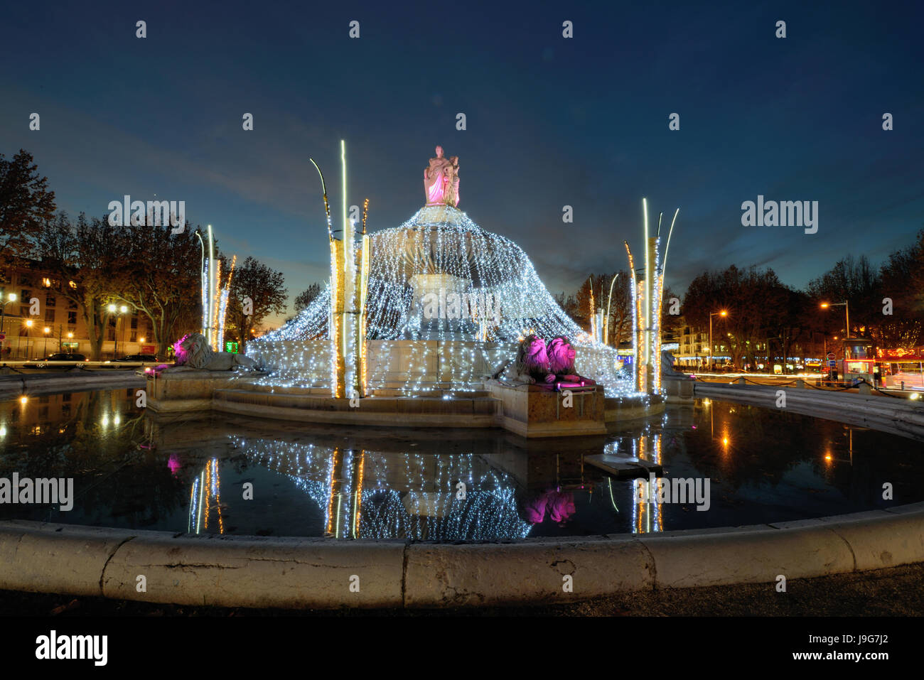 The Historic Fontaine de la Rotonde or Rotonde Fountain (1860) at Night ...