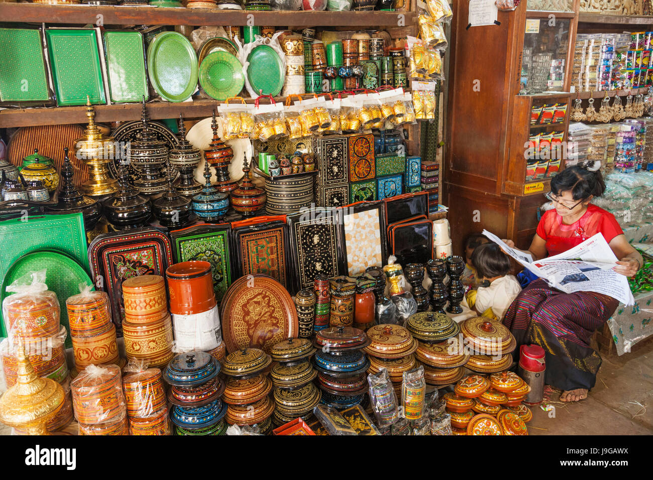 Myanmar, Bagan, Ananda Temple, Shop Selling Lacquerware Souvenirs Stock ...