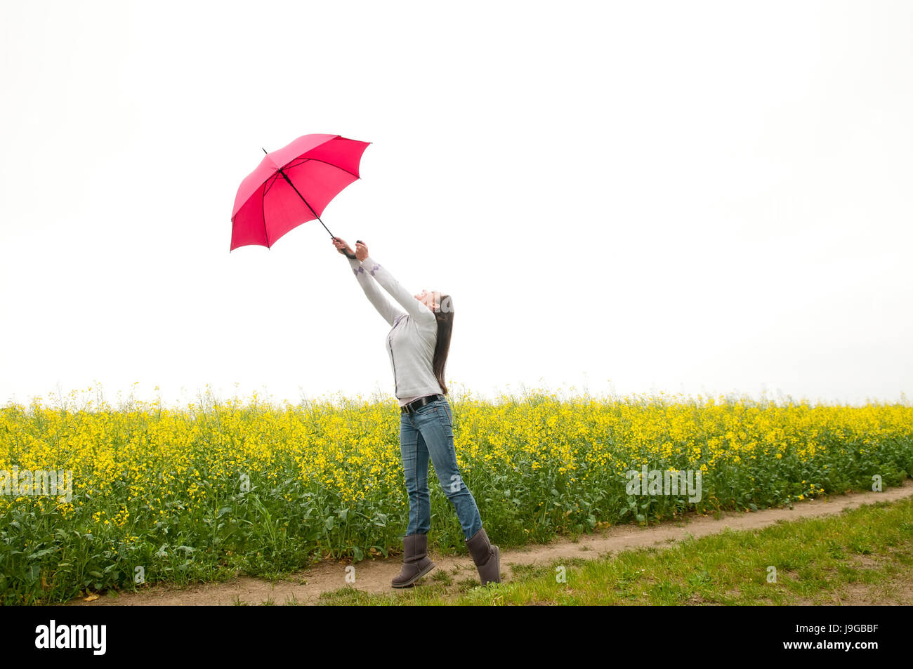 woman, umbrella, windy, catch, young, younger, fly, flies, flys, flying ...