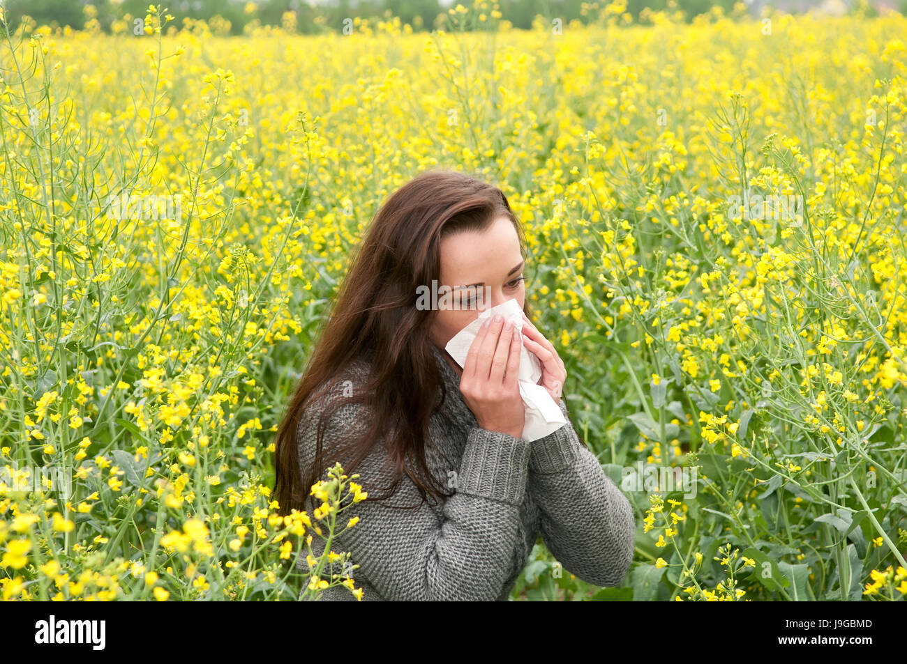 woman, cold, catarrh, hayfever, sneeze, sneezing, allergy, snort, young ...