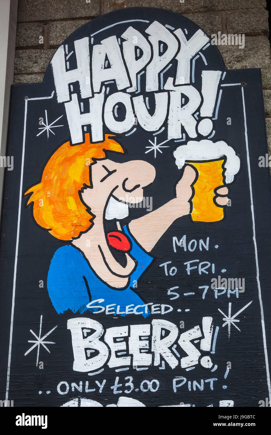 England, Somerset, Weston-Super-Mare, Pub Sign Board Advertising Happy ...