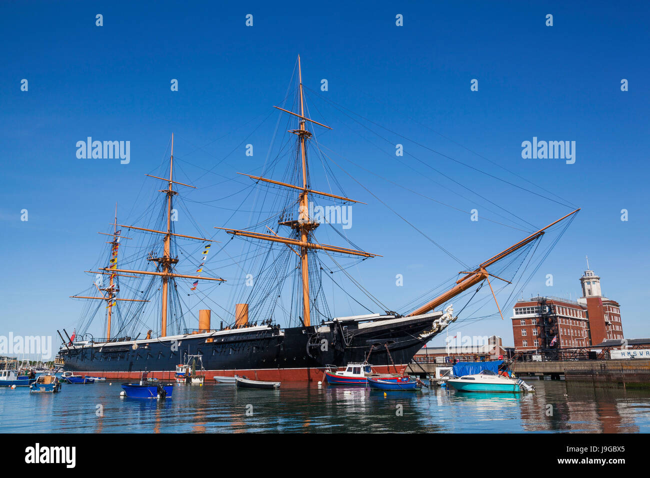 England, Hampshire, Portsmouth, Portsmouth Navel Dockyard, HMS Warrior ...