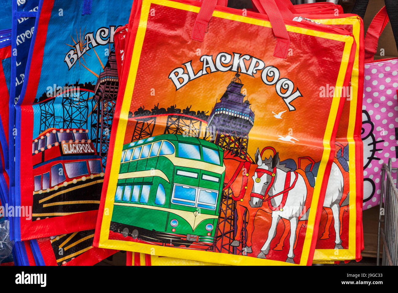England, Lancashire, Blackpool, Central Pier, Souvenir Bags Stock Photo ...