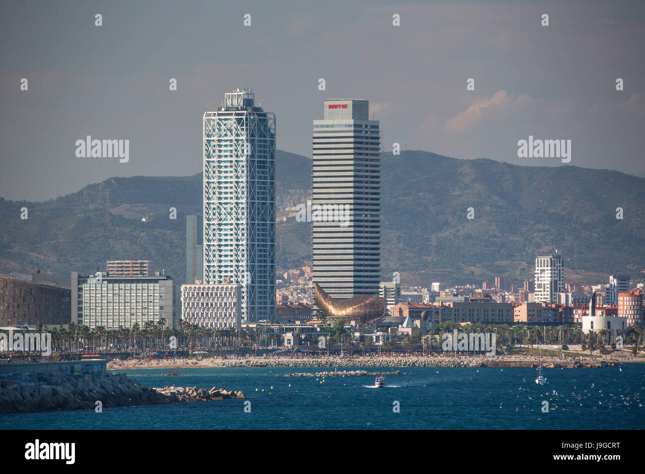 Spain, Catalunya, Barcelona City, Ars Hotel and Mapfre Tower Stock ...
