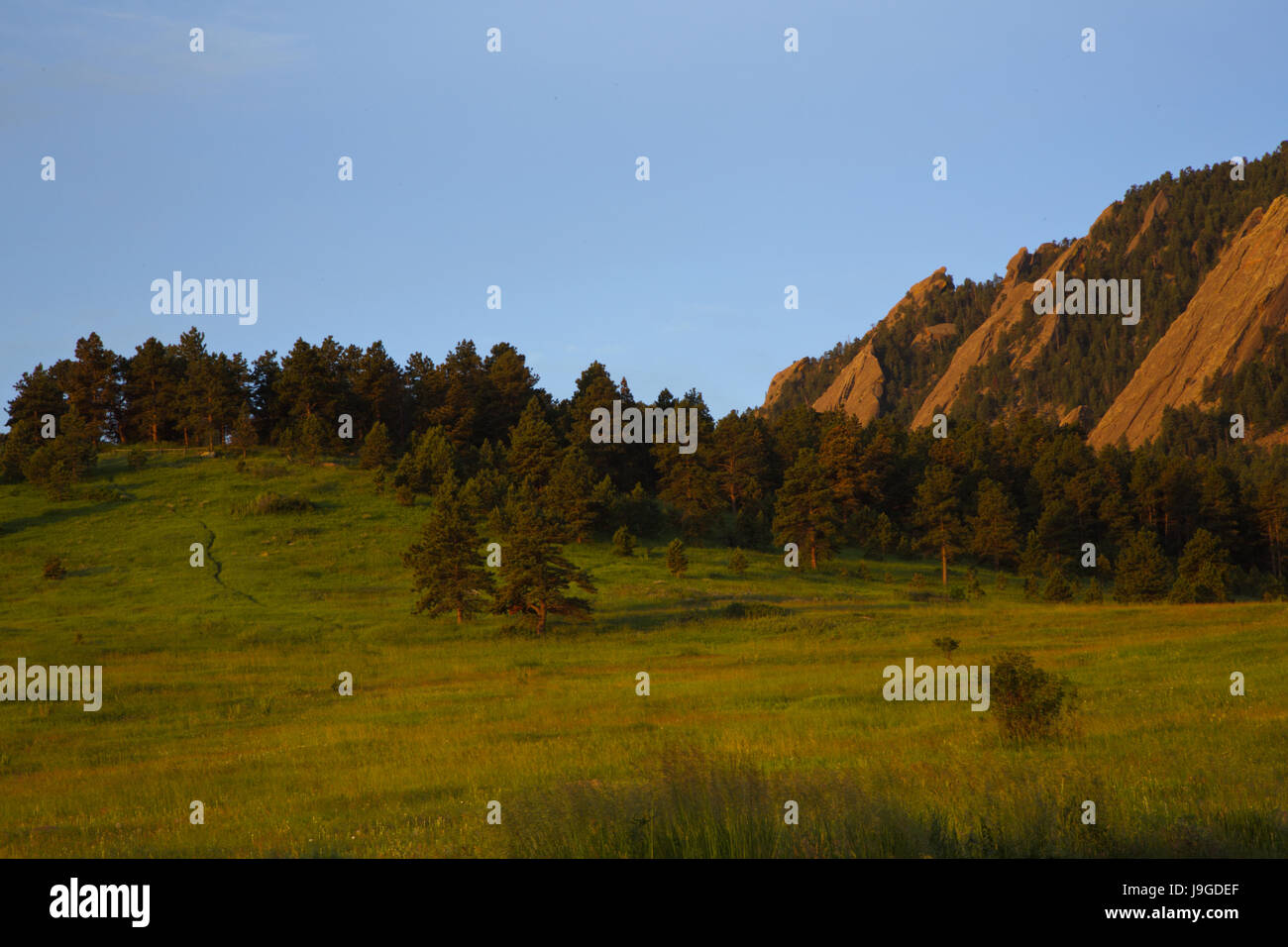 Distinctive slanted Flatirons, an iconic Boulder, Colorado view ...
