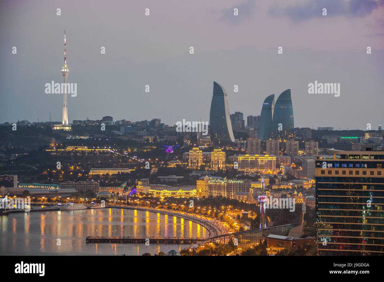 Azerbaijan, Baku City, Sunset, Baku Bay, Flame Towers Stock Photo - Alamy