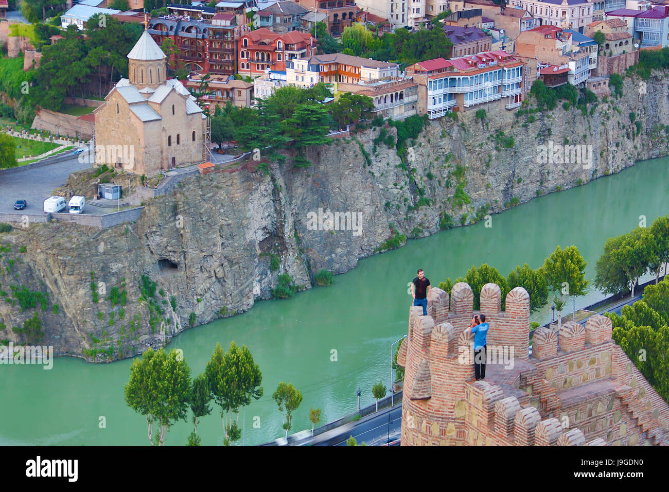 Georgia, Tbilisi City, Narikala Castle and Metekhi Church Stock Photo ...