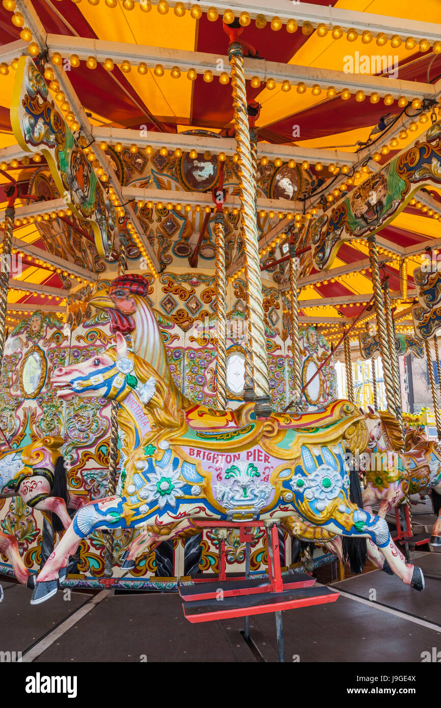 England, East Sussex, Brighton, Brighton Beach, Brighton Pier, Carousel ...