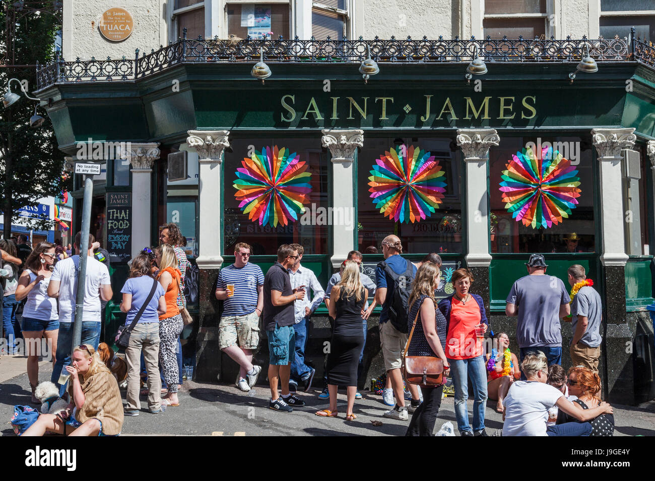 England, East Sussex, Brighton, Kemptown, People Sitting Outside Bar ...