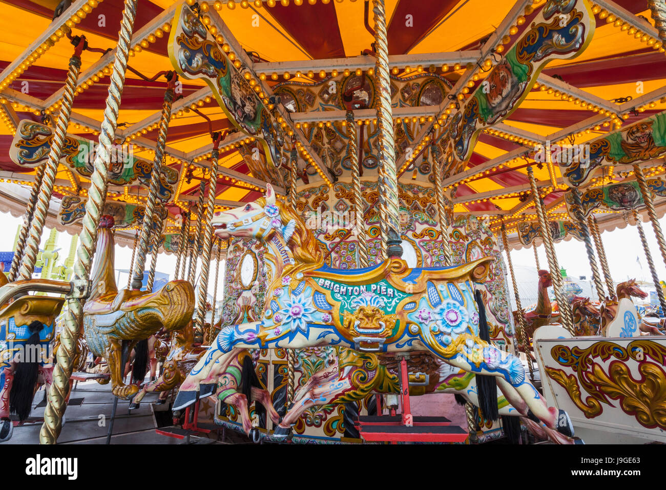 England, East Sussex, Brighton, Brighton Beach, Brighton Pier, Carousel ...