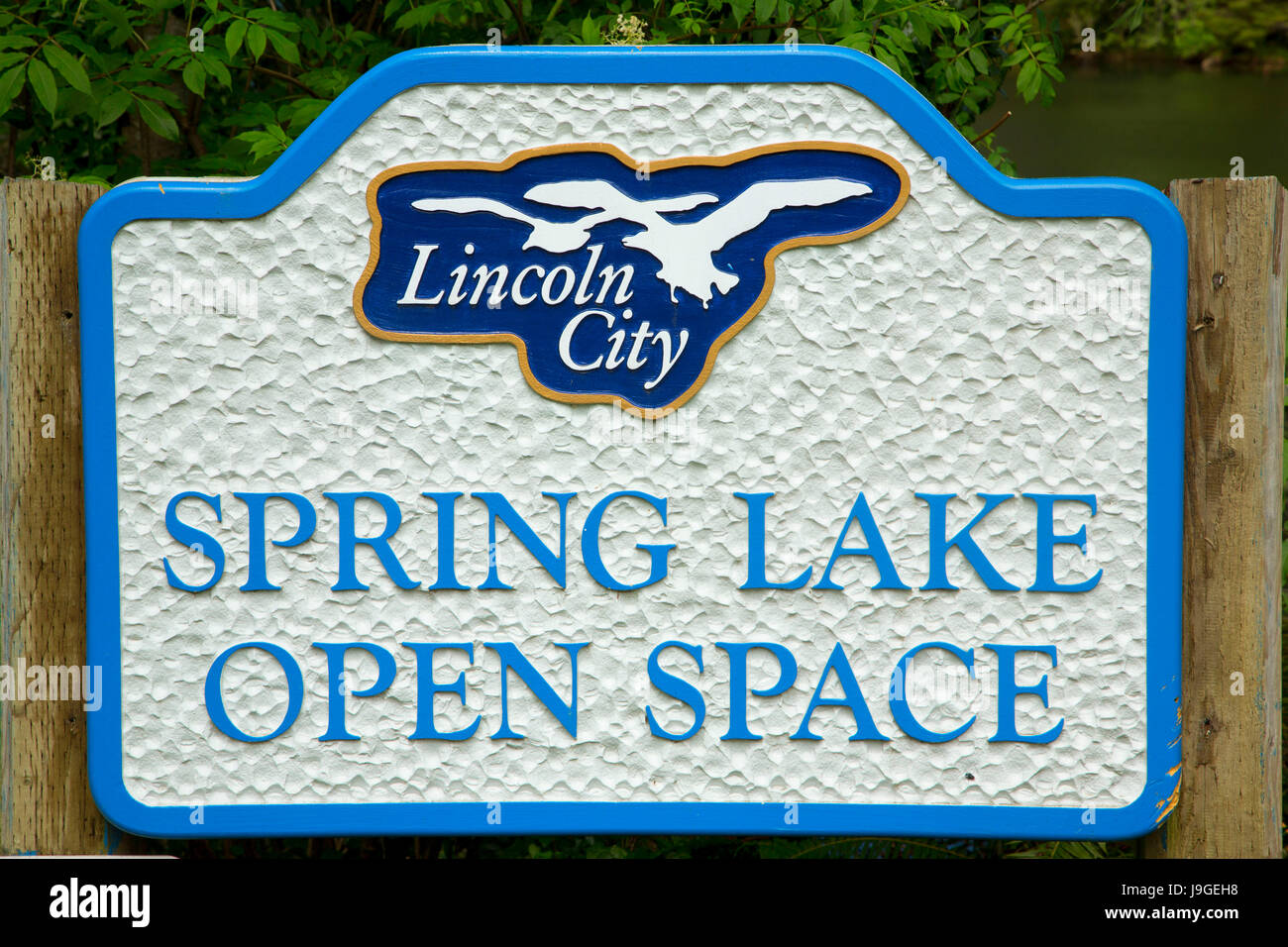 Park sign, Spring Lake Open Space, Lincoln City, Oregon Stock Photo - Alamy