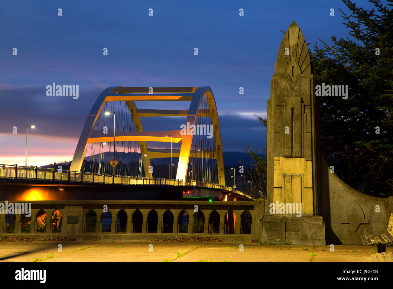 Alsea Bay Bridge dawn, Waldport, Oregon Stock Photo - Alamy