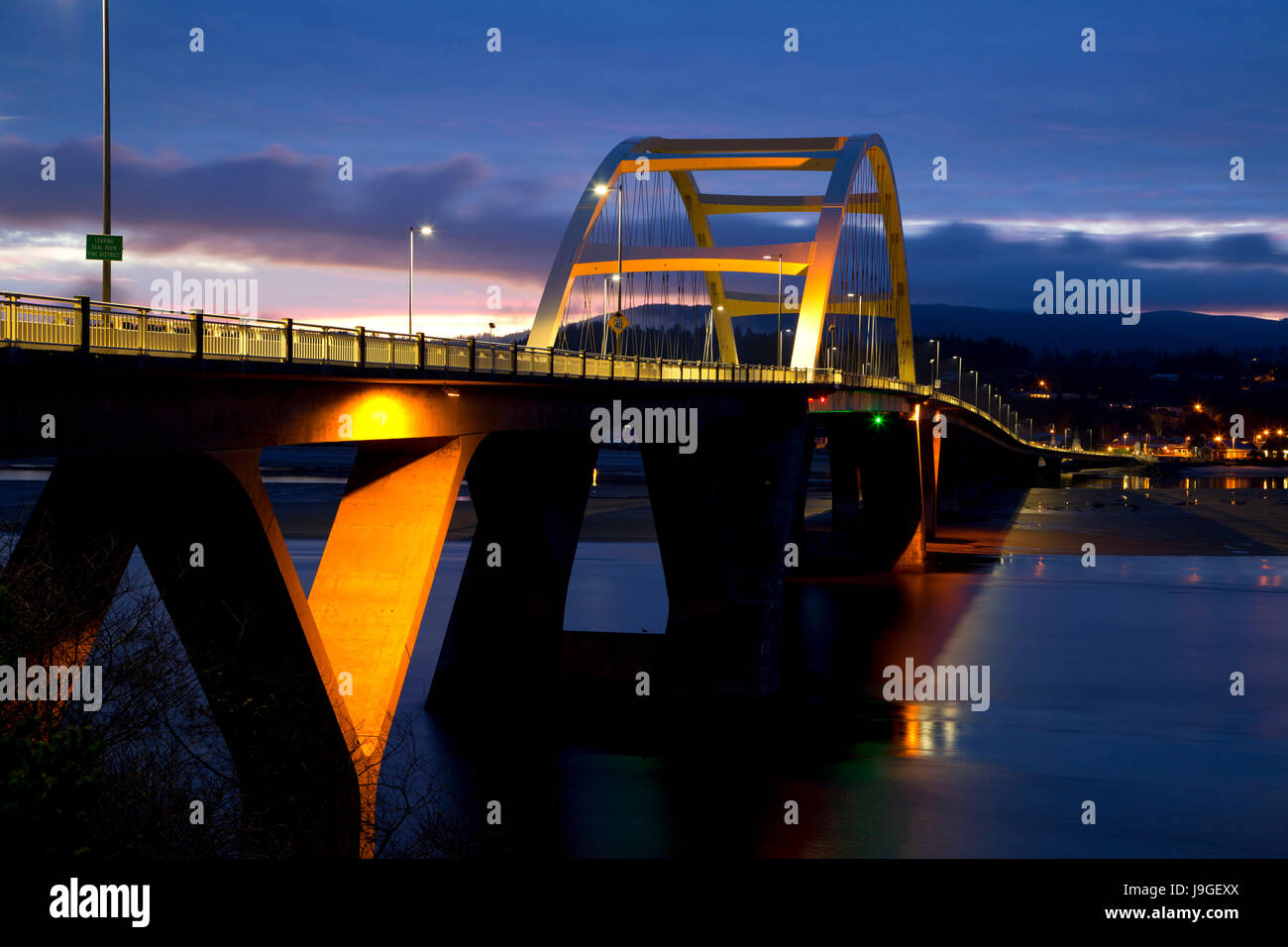 Alsea Bay Bridge dawn, Waldport, Oregon Stock Photo - Alamy