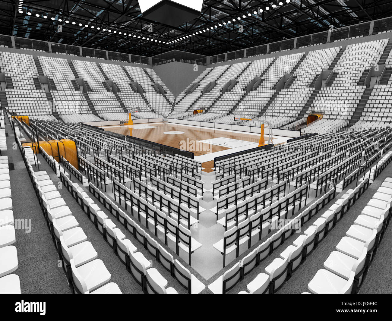 3D render of beautiful sports arena for basketball with floodlights and ...