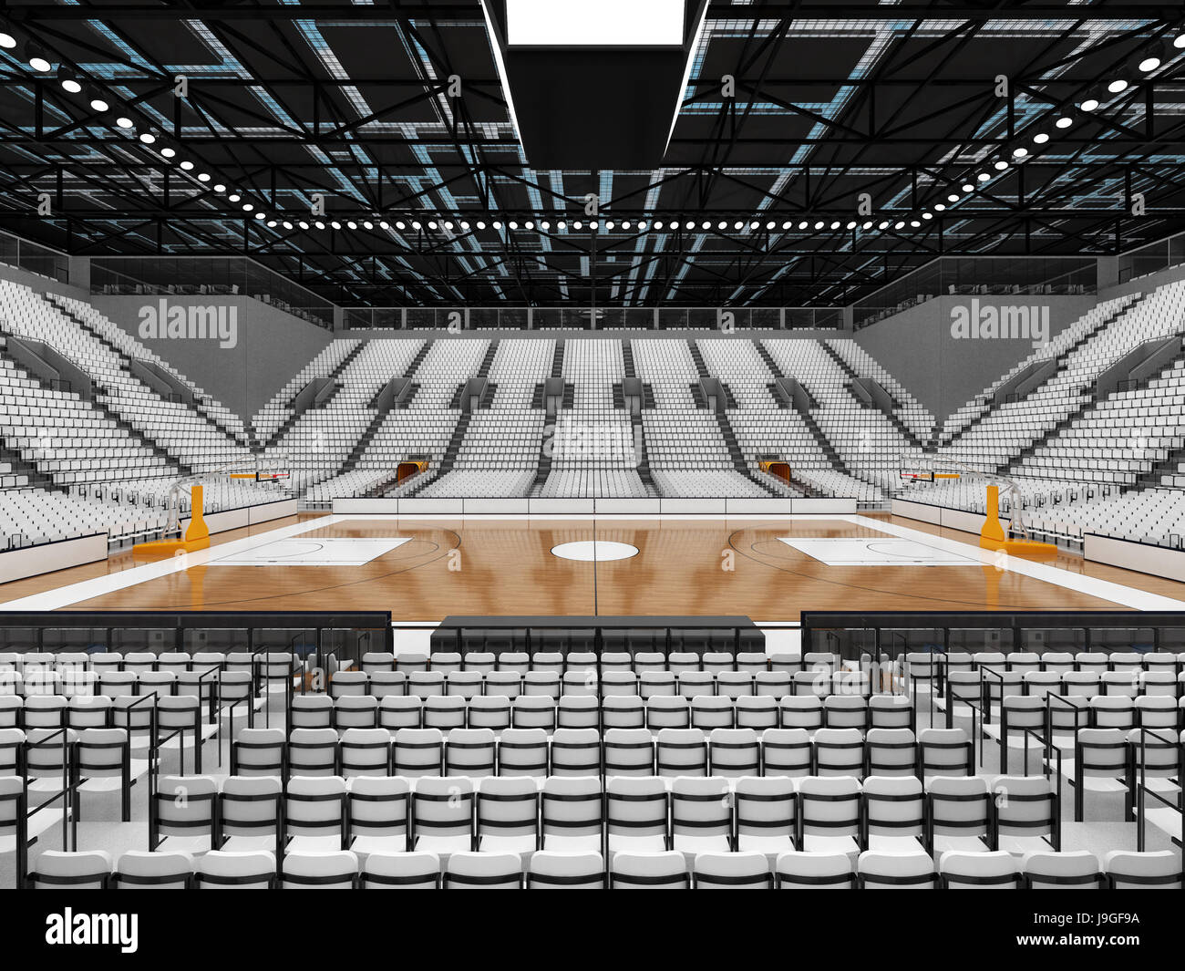 3D render of beautiful sports arena for basketball with floodlights and ...