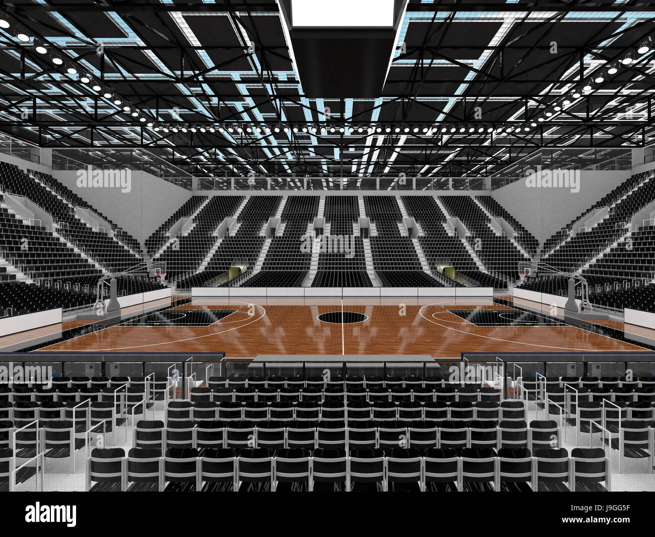 3D render of beautiful sports arena for basketball with floodlights and ...