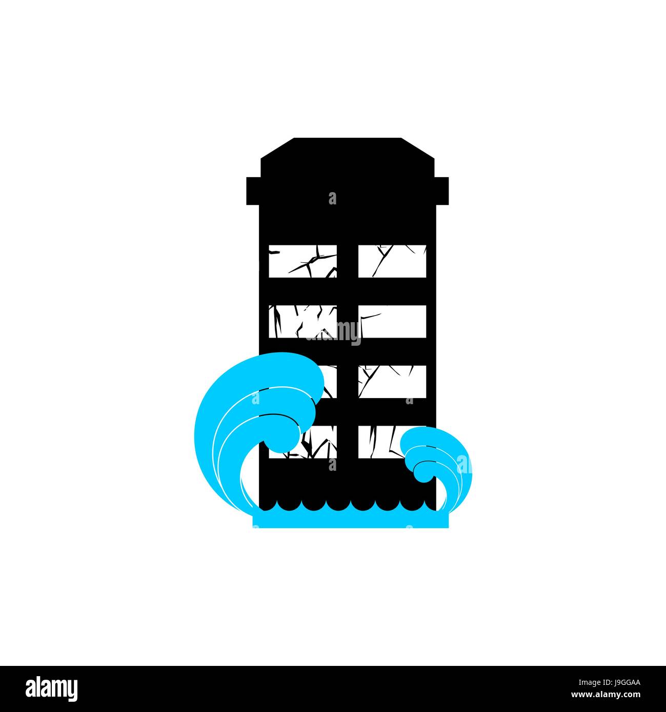 Flood Building. Flooding house. many of water architecture. Deluge ...