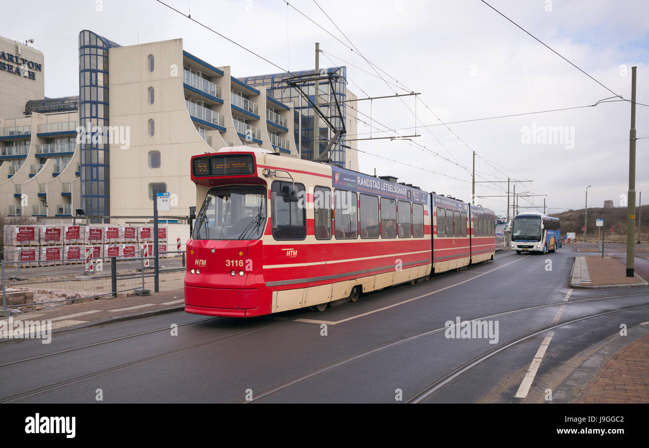 Tram outside Carlton Beach hotel, Scheveningen, Netherlands Stock Photo ...