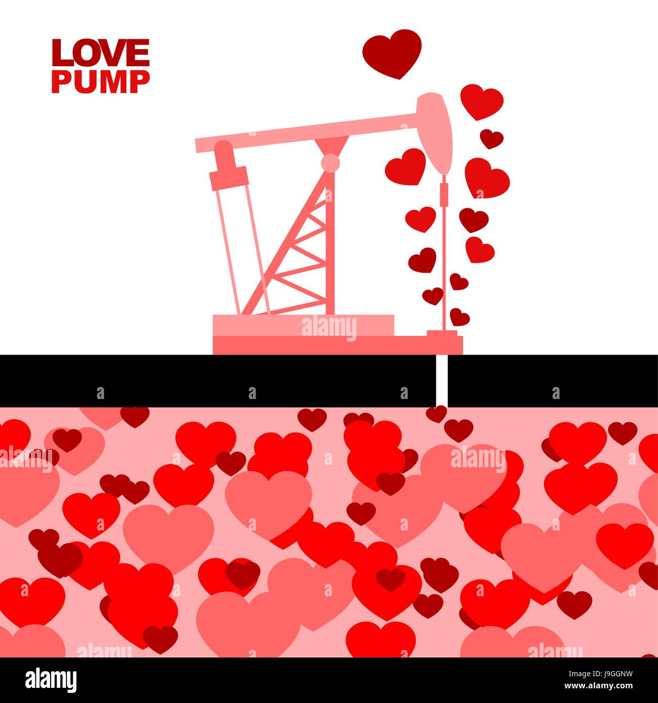 Love pump. Extraction of love. Oil rig rocking love from under ground ...
