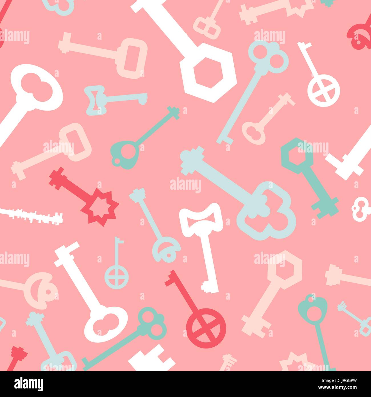 Retro key seamless pattern. Background of different keys to open doors ...