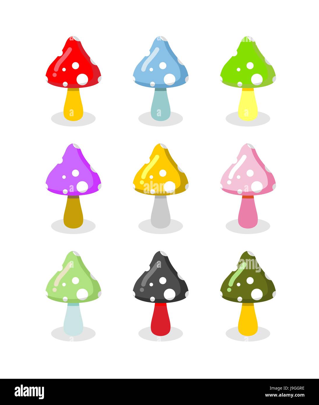 Set of multicolored mushrooms. Colored toxic poisonous toadstools Stock ...