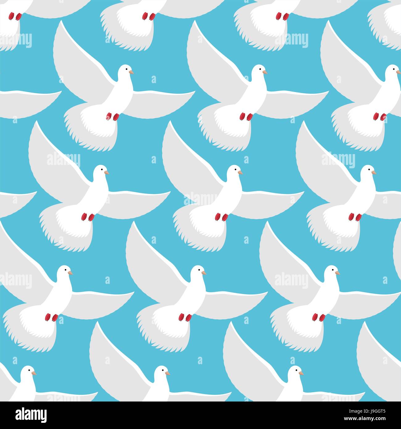 White Dove seamless pattern. Pigeons fly into blue sky background ...
