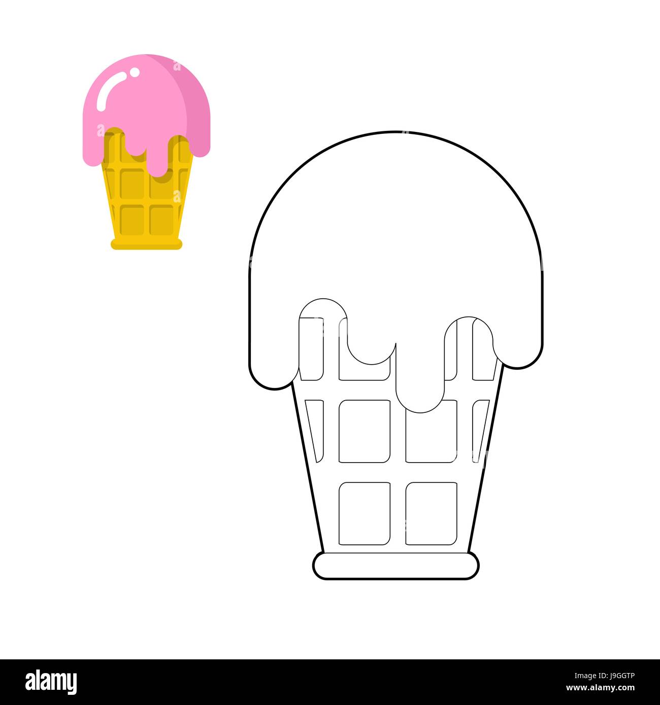 Ice cream coloring book. Line drawing of dessert made from milk. Sweet ...