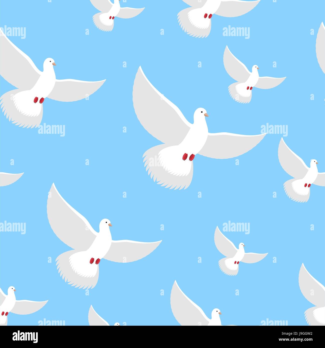 White Dove blue sky seamless pattern. Flying in air white beautiful ...