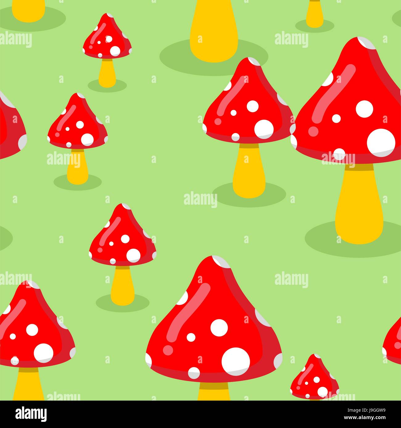 Amanita on meadow in forest seamless pattern. Red mushroom texture ...