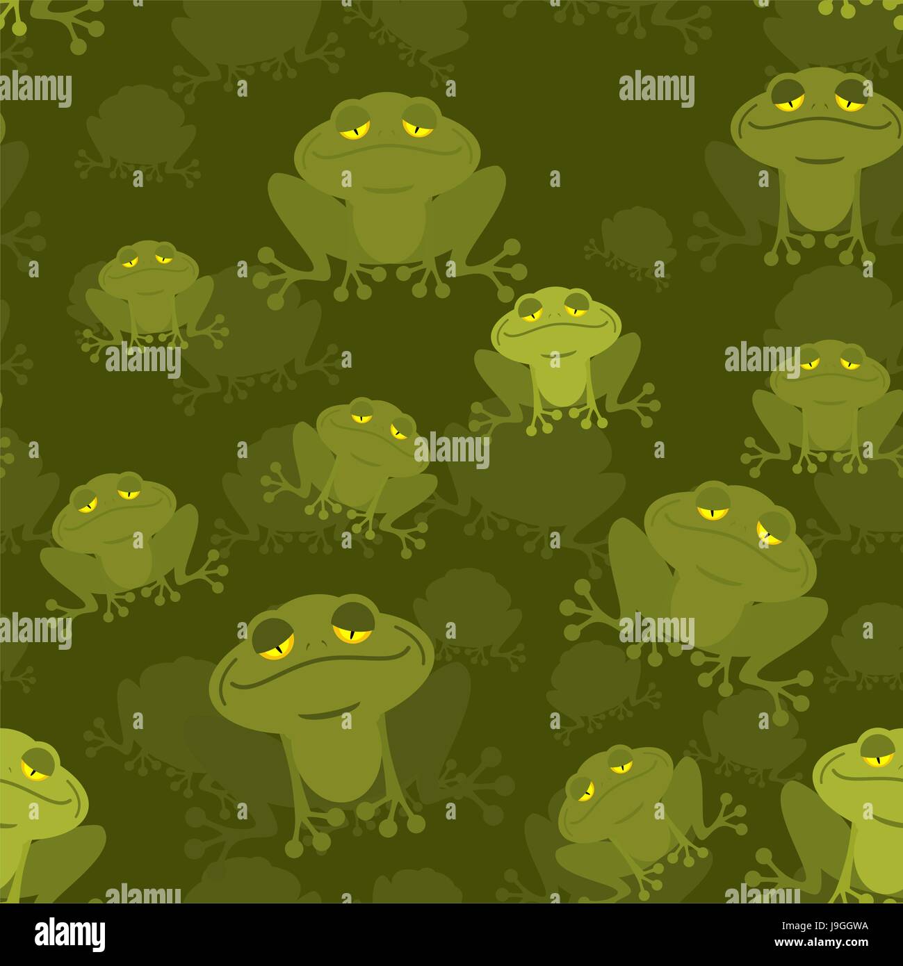 Frog seamless pattern. Green Toad in swamp. Many Amphibious animal ...