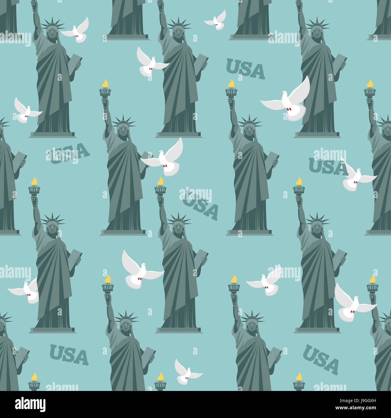 Statue of Liberty and pigeon seamless pattern. National symbol of ...