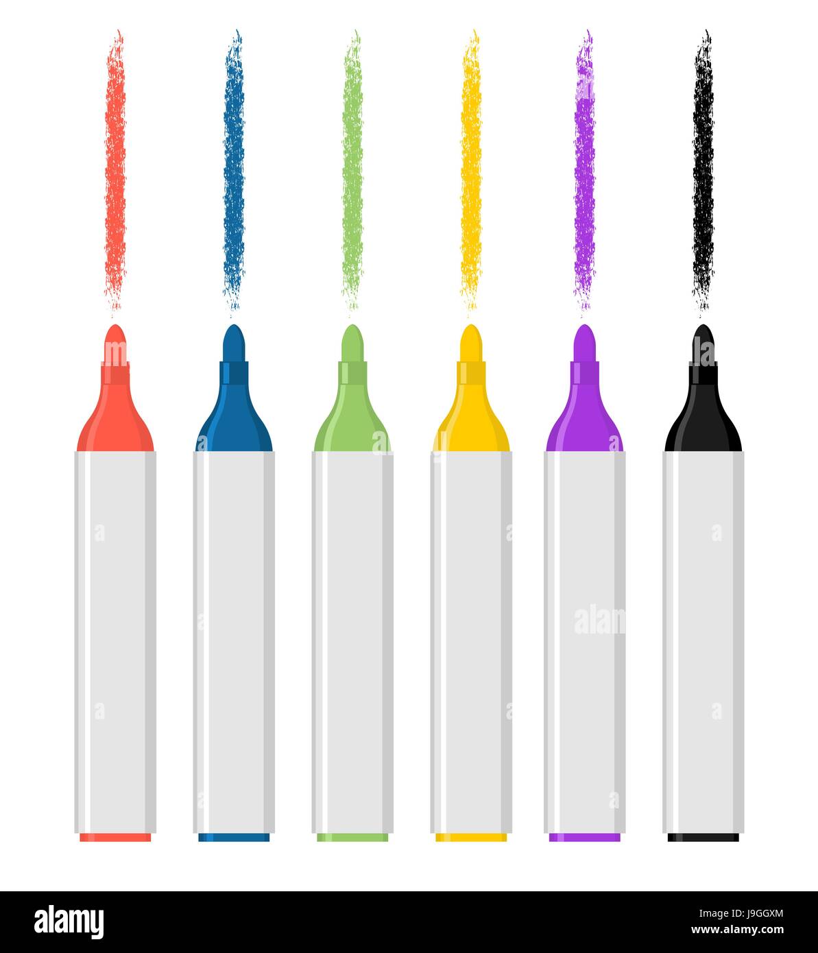 Set of colored felt-tip pens on white background. Marker trace. Red and ...