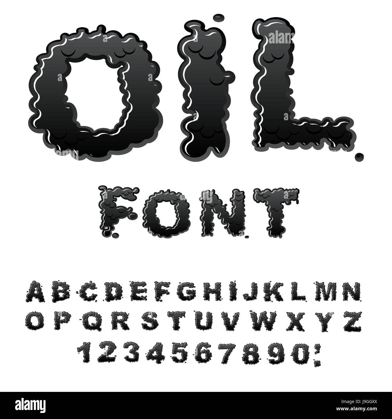 Oil font. Black letters. Liquid lettring. ABC of dark petrol. Alphabet ...