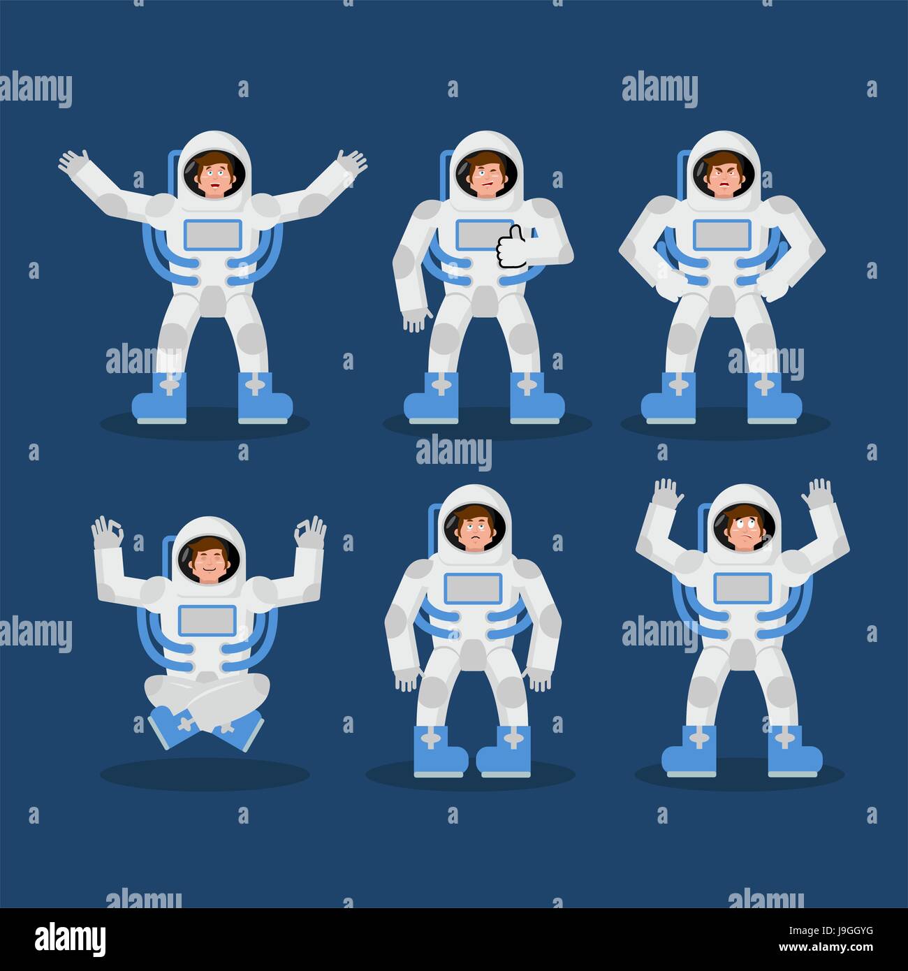 Astronaut set of movements. spaceman set of poses. Cosmonaut expression ...