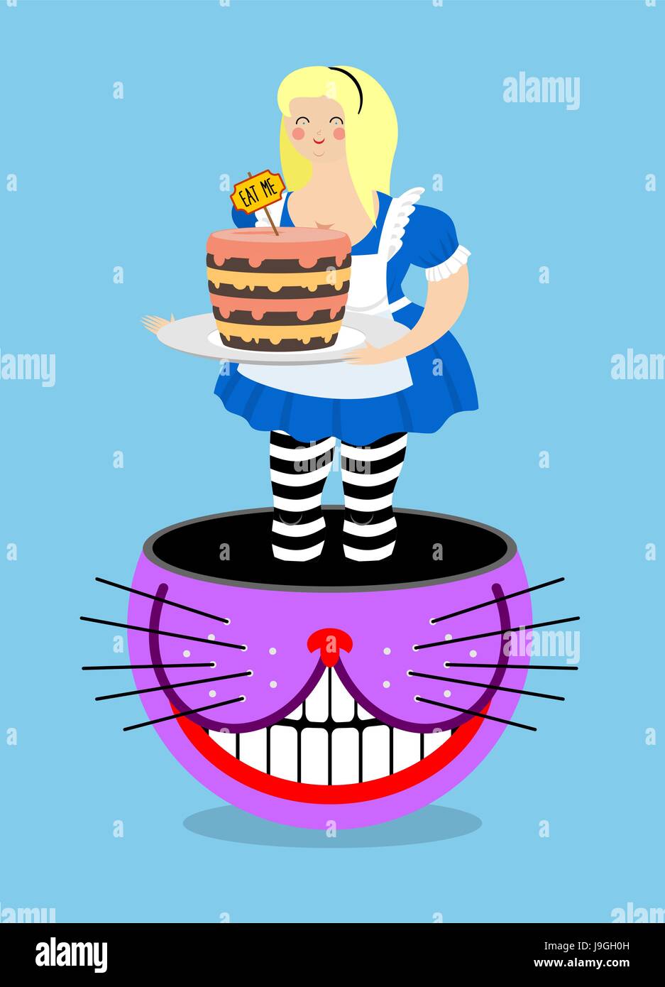Alice in Wonderland and Cheshire Cat. Old fat woman and shabby fabulous ...