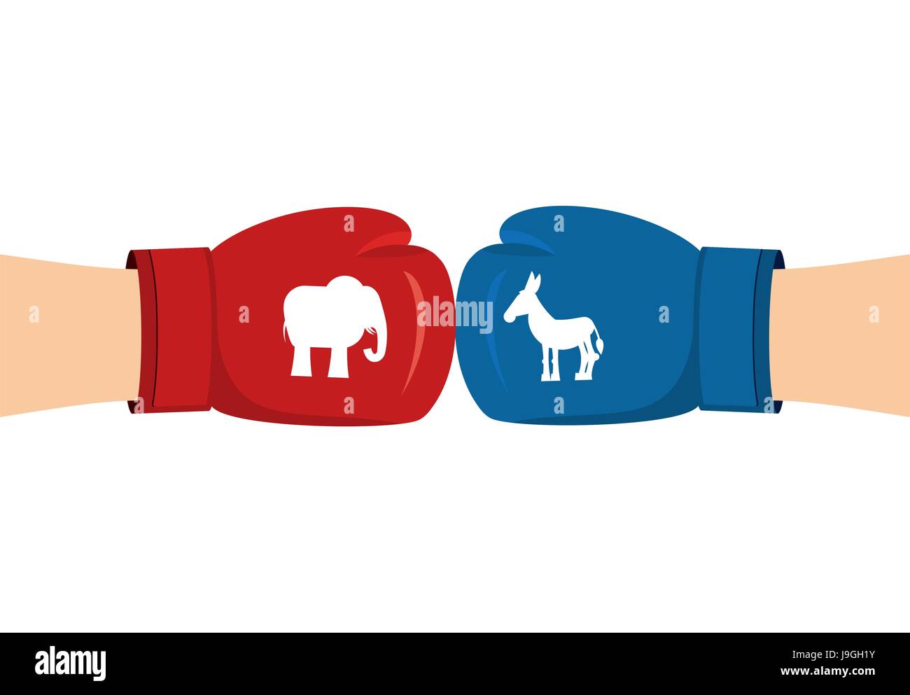 Elephant and Donkey boxing gloves. Symbols of USA political party ...