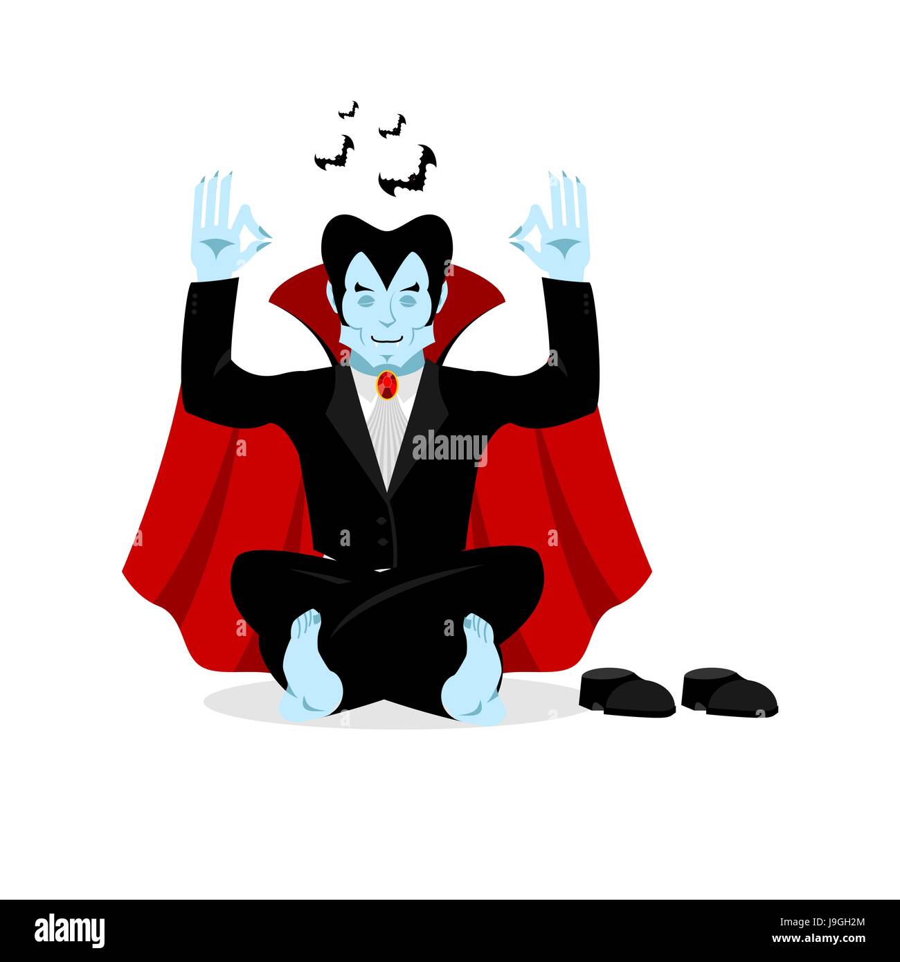 Vampire yoga. Dracula meditates on white background. Status of nirvana ...